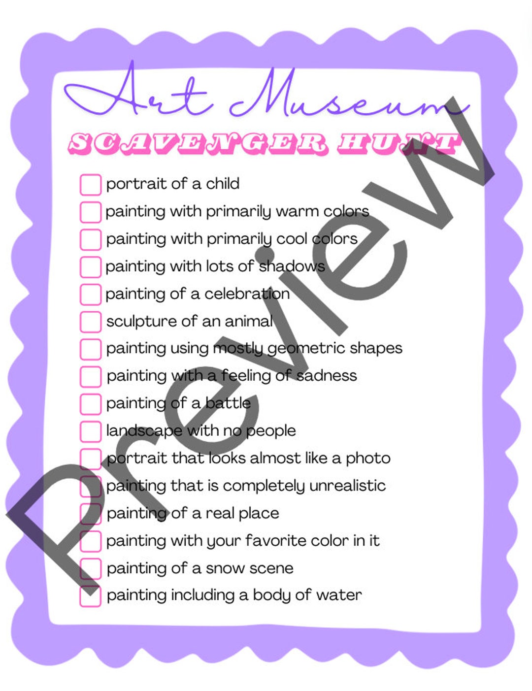 Art Museum Scavenger Hunt for Kids - Etsy