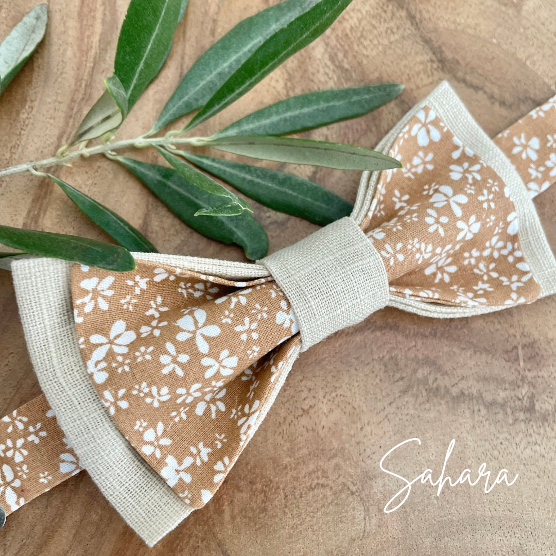 Small Beige Flower Bow Tie - Sahara - Etsy