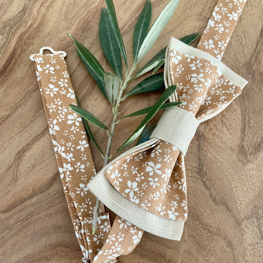 Small Beige Flower Bow Tie - Sahara - Etsy