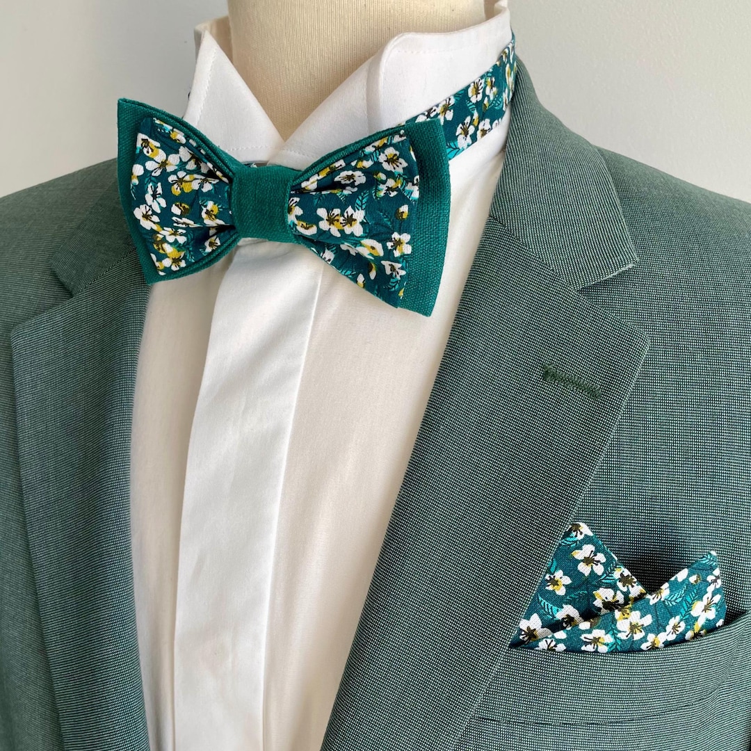 Emerald Green Floral Bow Tie, Pre-tied for Adults, Children, Babies ...