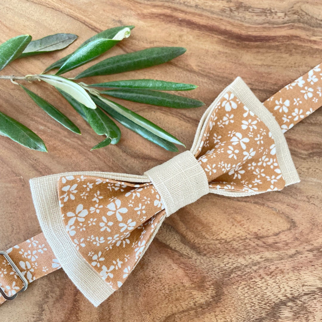 Small Beige Flower Bow Tie - Sahara - Etsy