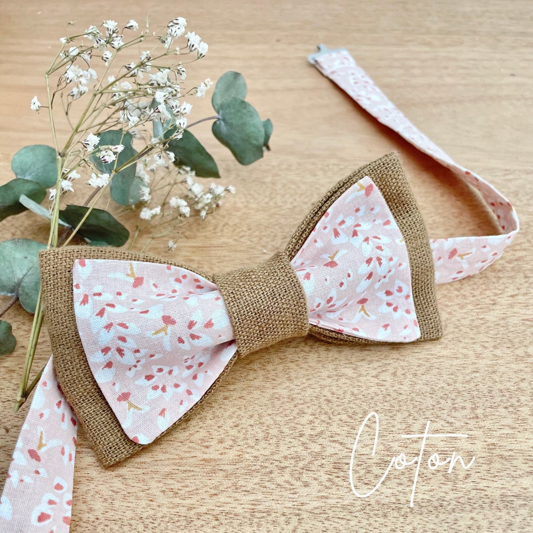 Small Pink Flower Bow Tie - Cotton - Etsy