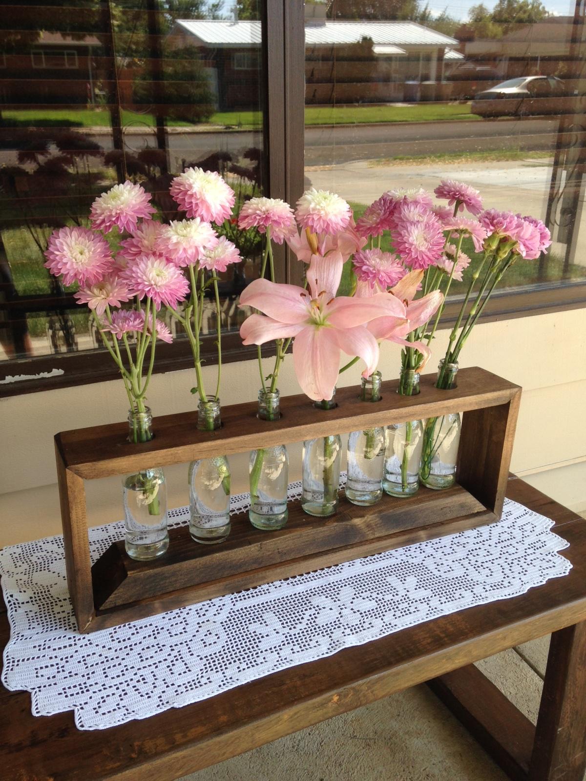 Rustic Wooden Bud Vase Holder | Glass Bottle Plant Propagation Stand ...
