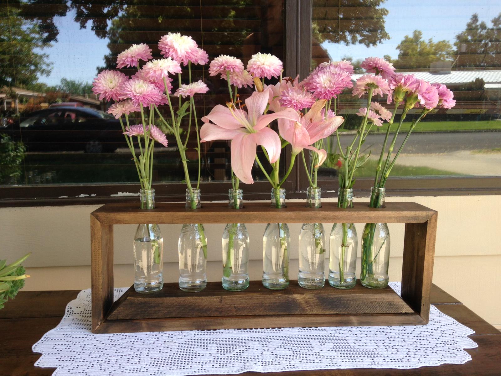Rustic Wooden Bud Vase Holder | Glass Bottle Plant Propagation Stand ...