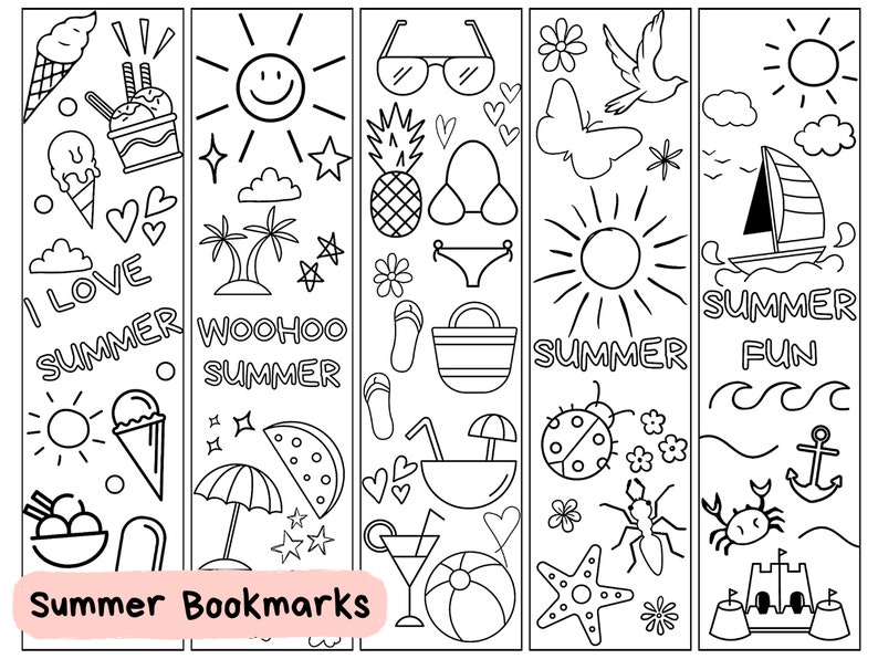 Summer Coloring Bookmarks for Kids Summer Coloring Book Marker for ...