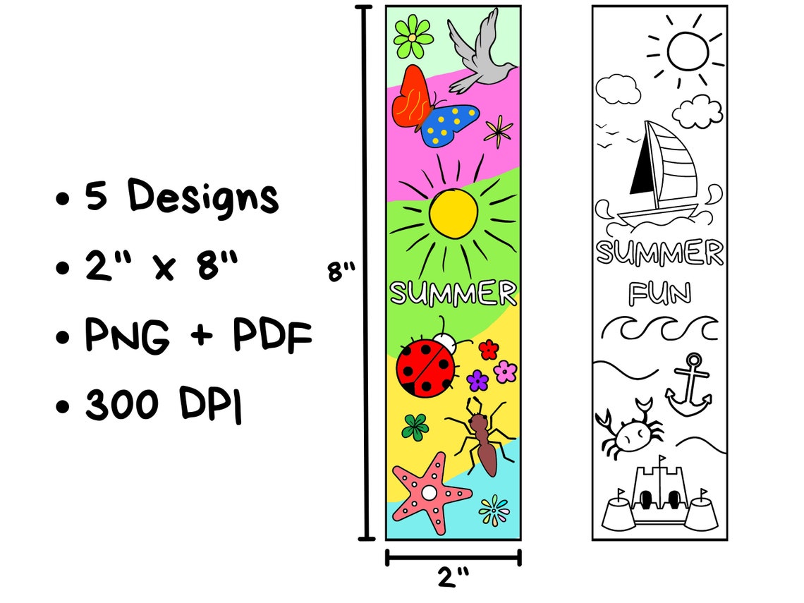 Summer Coloring Bookmarks for Kids Summer Coloring Book Marker for ...