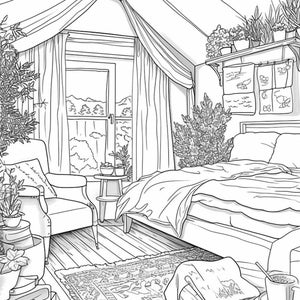 Grayscale Interior Design Coloring for Adults Printable PDF Instant ...