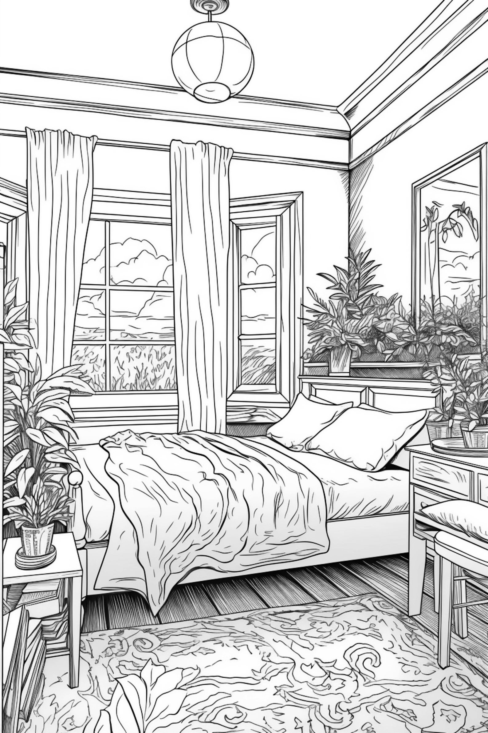 Grayscale Interior Design Coloring for Adults Printable PDF - Etsy