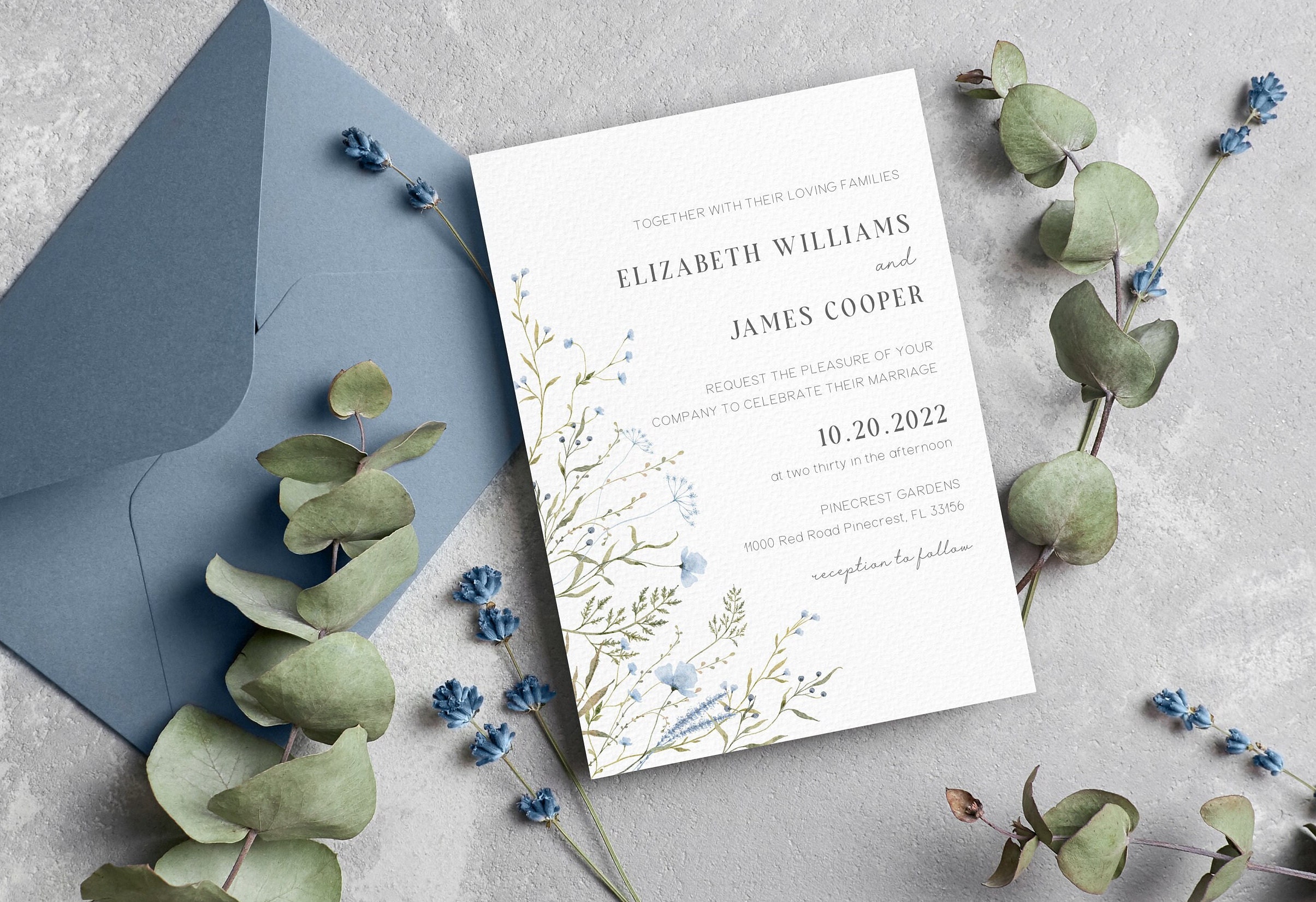 Blue Floral Collection Wedding Invitation Print and Digital Spring ...