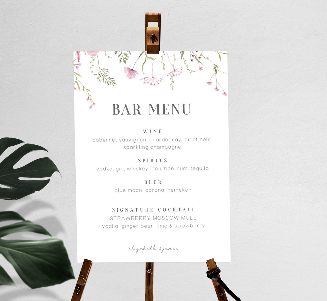 Menu and Bar Drinks Menu (various Sizes) - Rose Collection - Editable ...