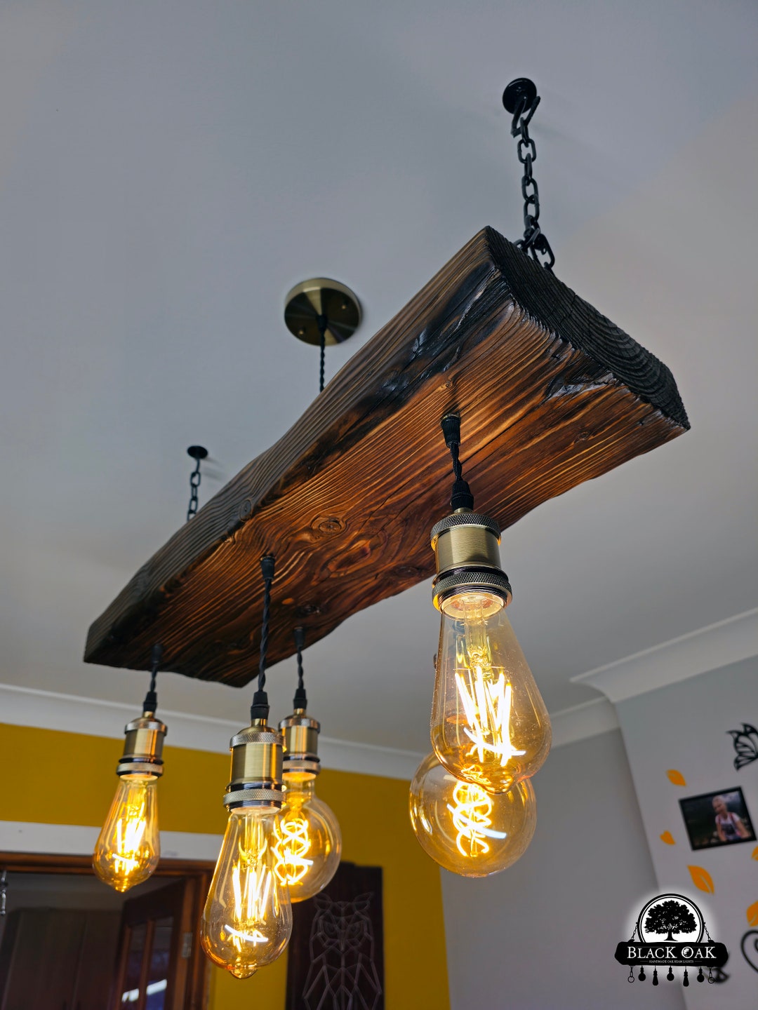 Wooden Chandelier Pendant Light – Rustic Industrial Oak Ceiling Light ...