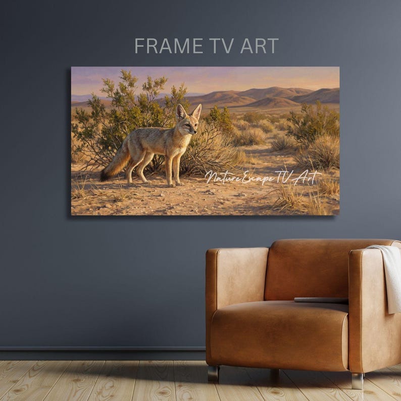 Dusk Mojave Desert Kit Fox Samsung Frame TV Art, Rustic Wildlife ...