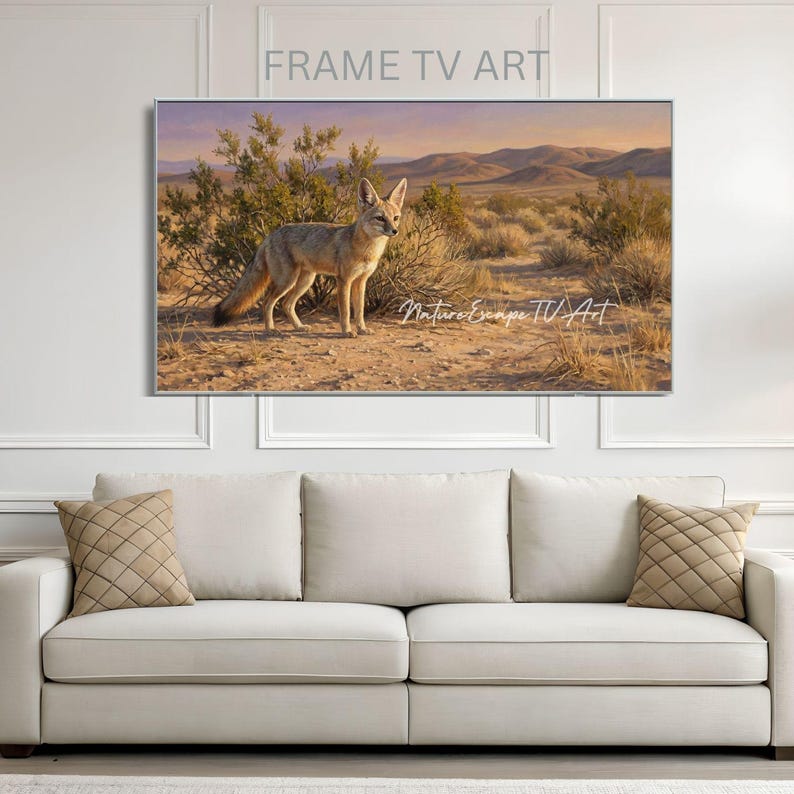 Dusk Mojave Desert Kit Fox Samsung Frame TV Art, Rustic Wildlife ...