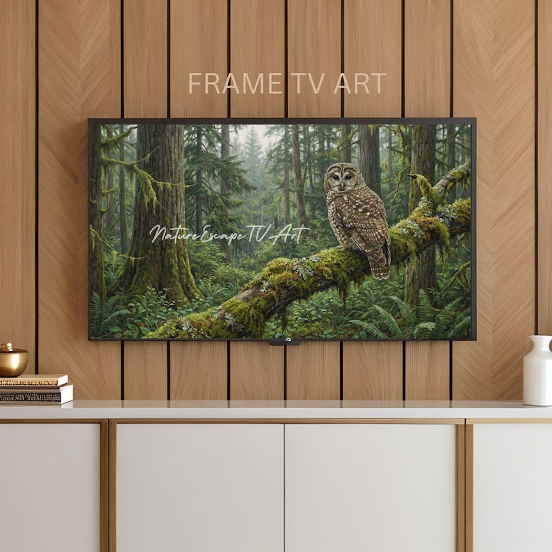 Spotted Owl Pacific Northwest Forest Samsung Frame TV Art, Rustic ...