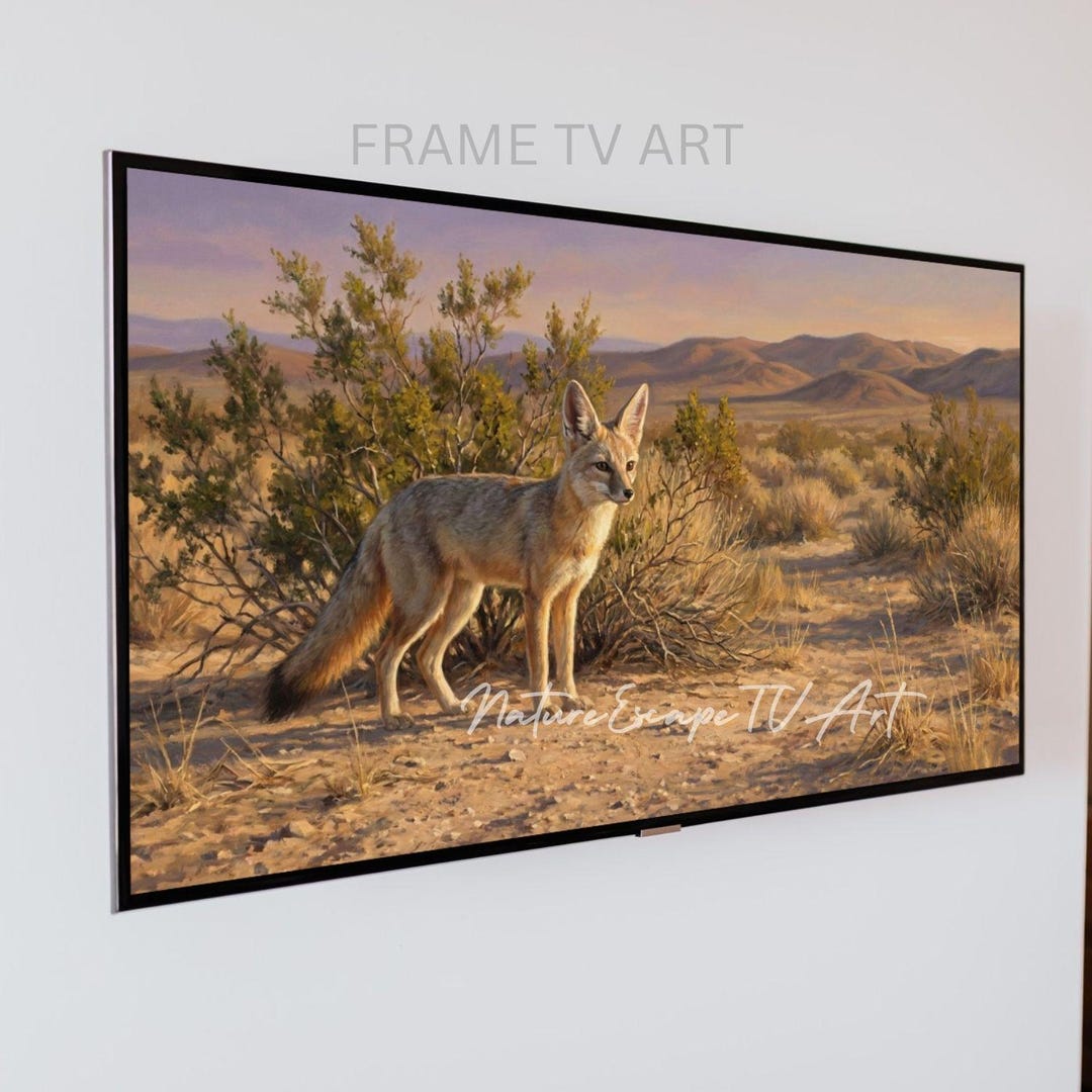 Dusk Mojave Desert Kit Fox Samsung Frame TV Art, Rustic Wildlife ...