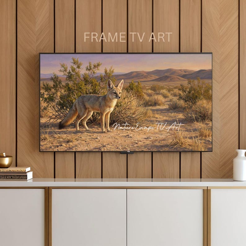 Dusk Mojave Desert Kit Fox Samsung Frame TV Art, Rustic Wildlife ...