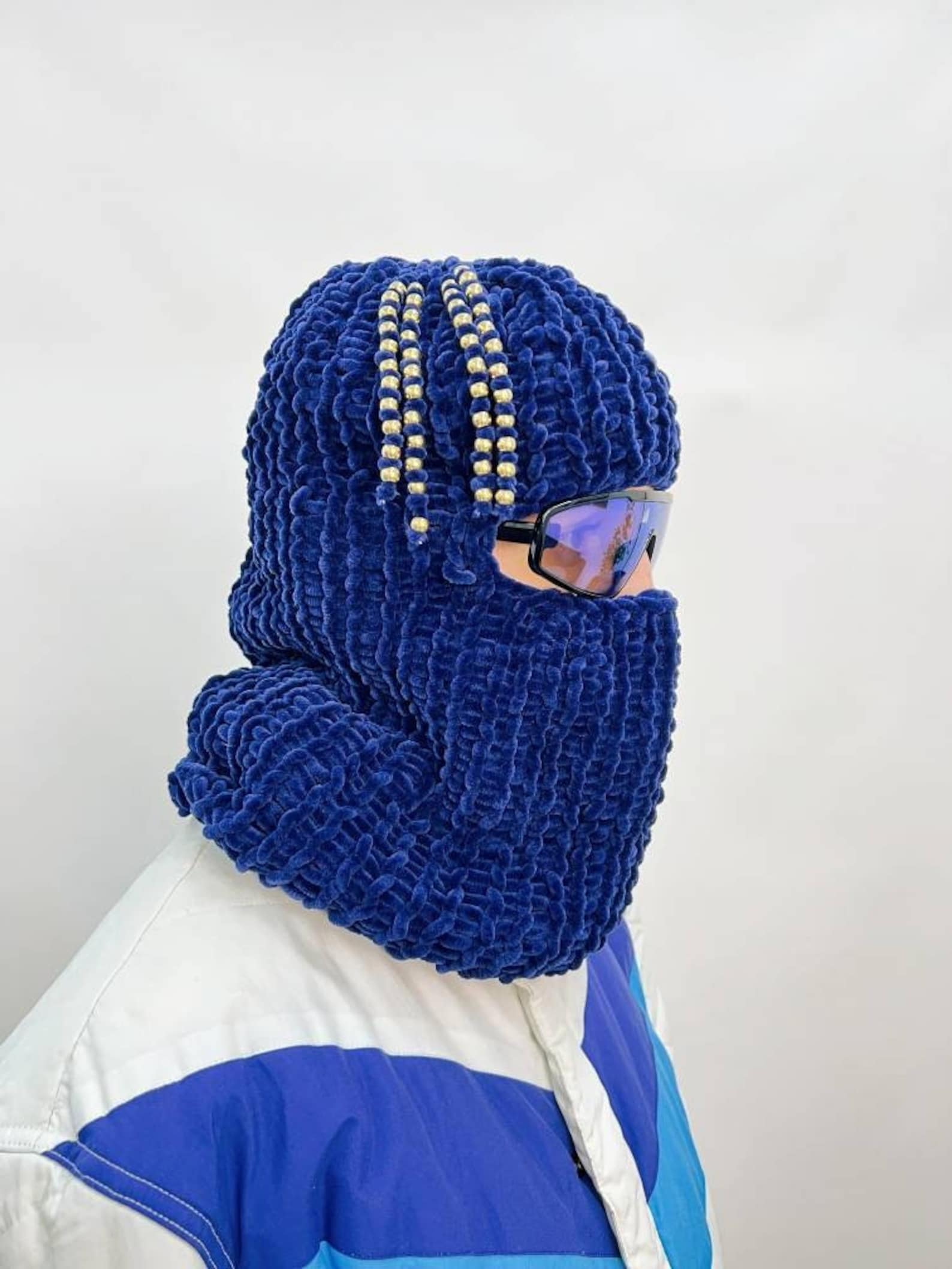 Mask, Dreadlocks Balaclava, Dreadlocks Mask, Blue Gold Knit Mask ...
