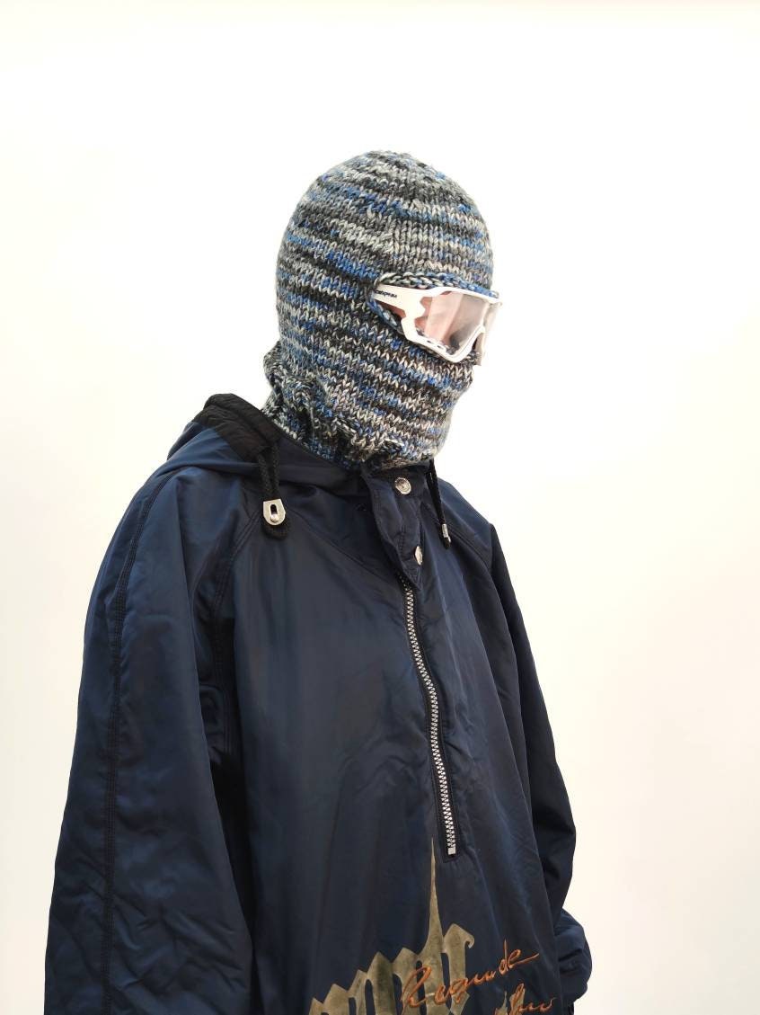 Knitted Helmet, Mens Blue/ Gray Head Mask, Knitted Mens Ski Mask, Mens ...