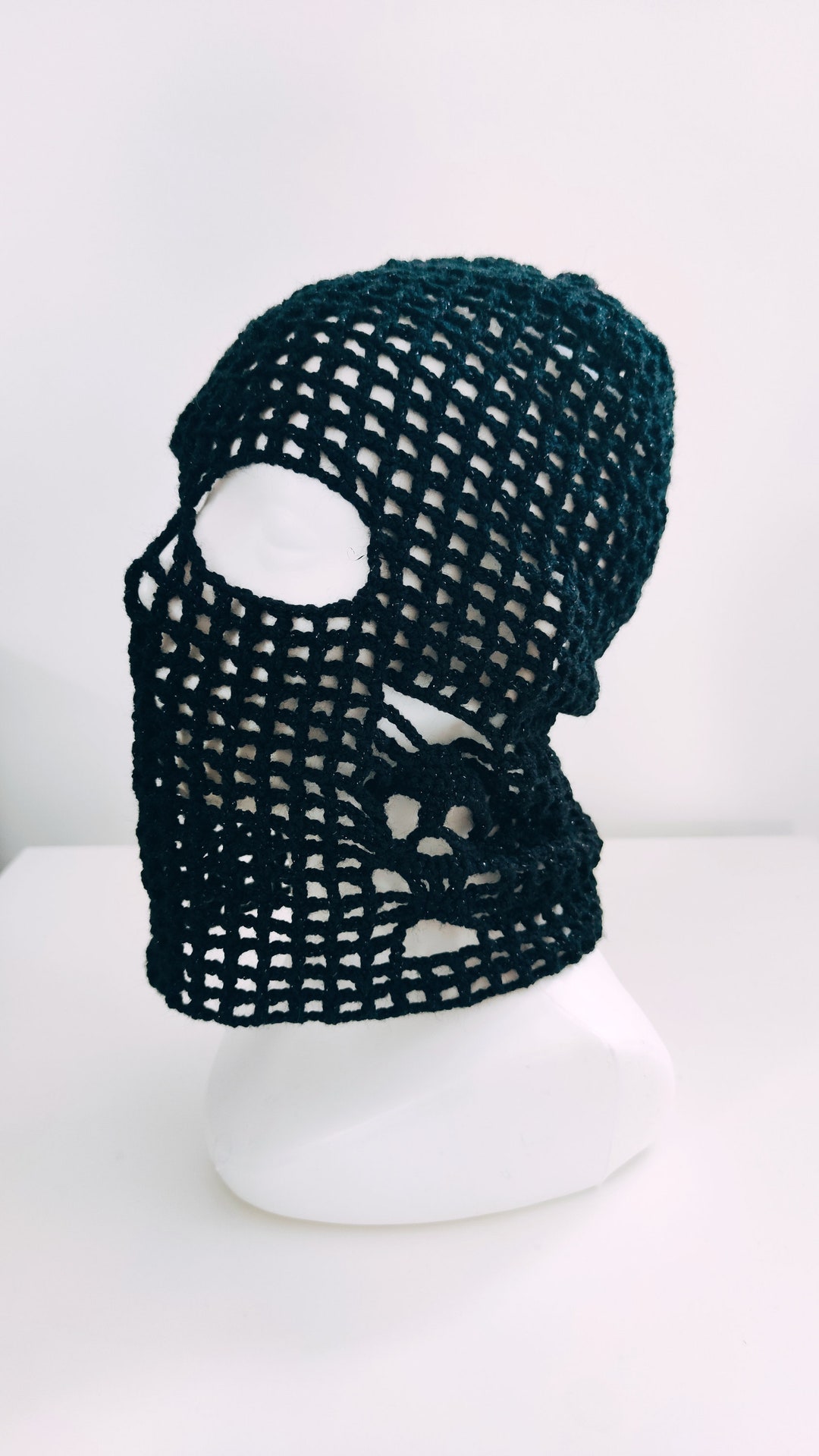 Skull Balaclava, Handmade Black/ Silver Net Balaclava, Crochet Mask ...