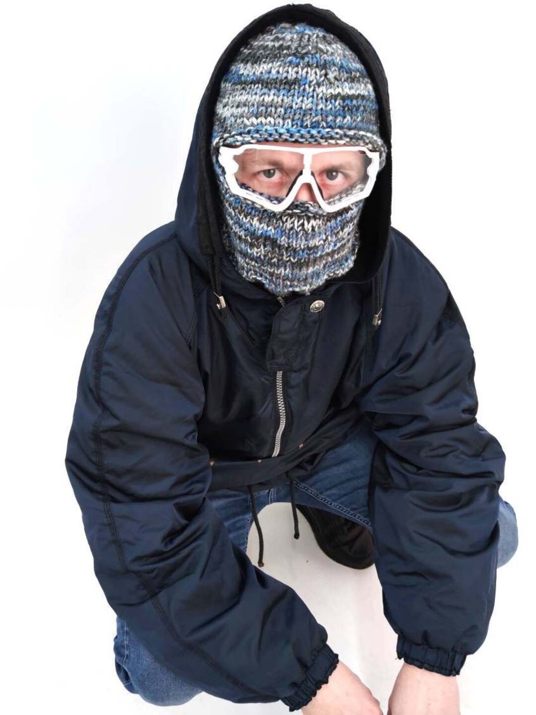 Knitted Helmet, Mens Blue/ Gray Head Mask, Knitted Mens Ski Mask, Mens ...