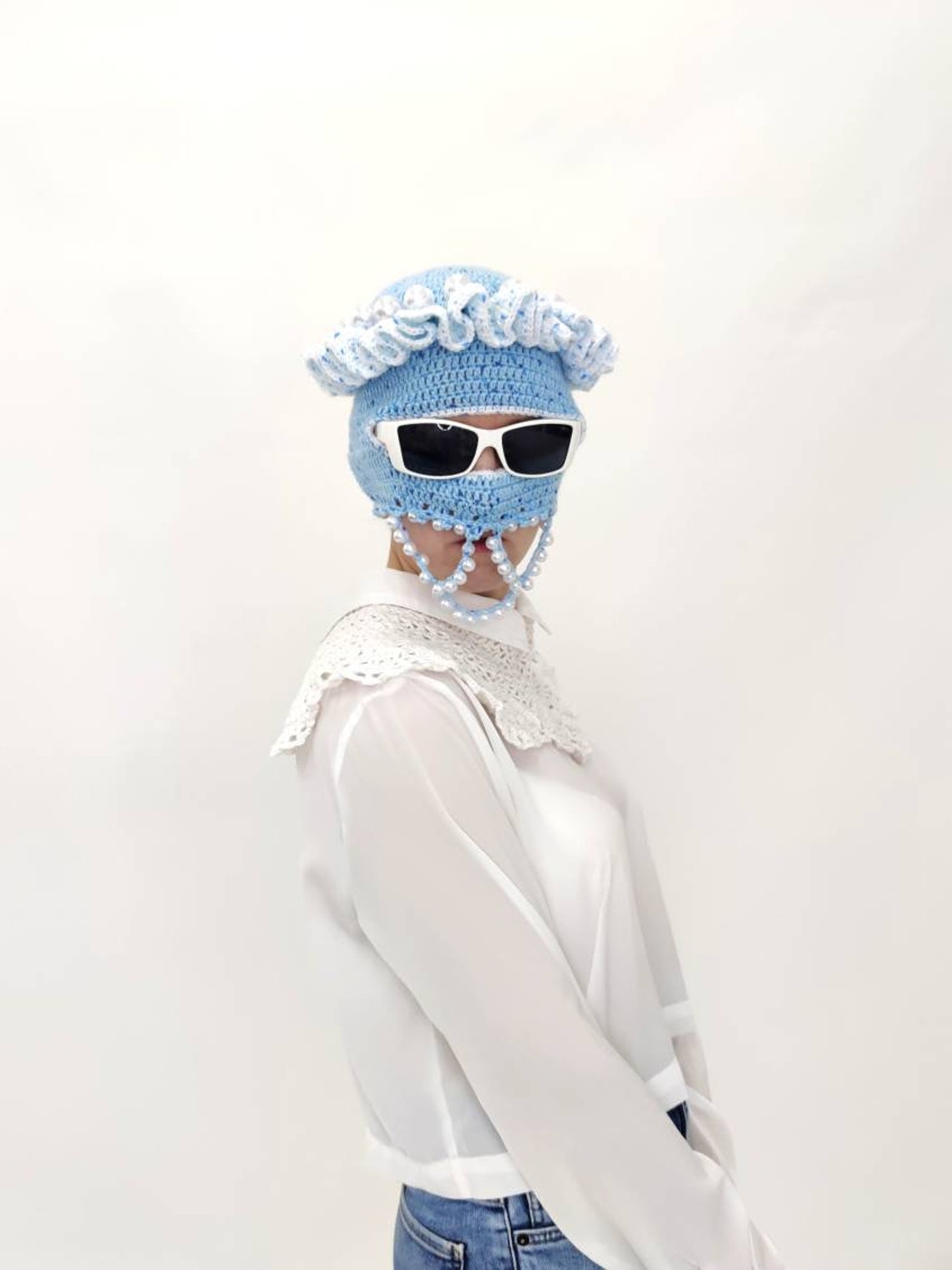 Balaclava, Mask, Womens Mens Royal Balaclava, Crochet Sky Blue Mask ...