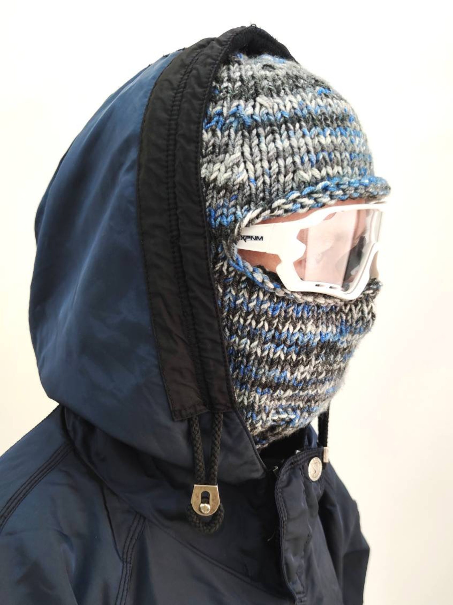 Knitted Helmet, Mens Blue/ Gray Head Mask, Knitted Mens Ski Mask, Mens ...