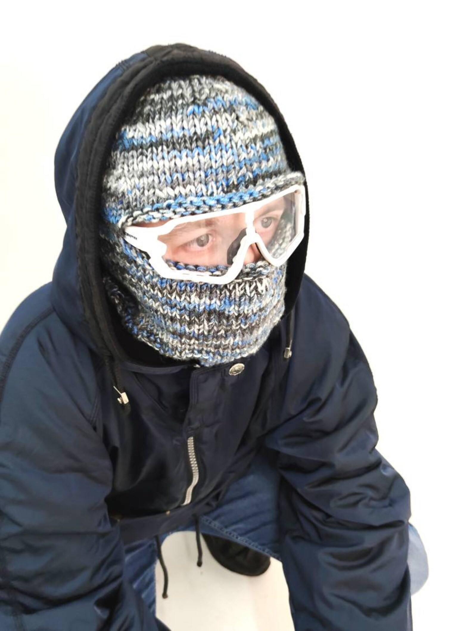 Knitted Helmet, Mens Blue/ Gray Head Mask, Knitted Mens Ski Mask, Mens ...