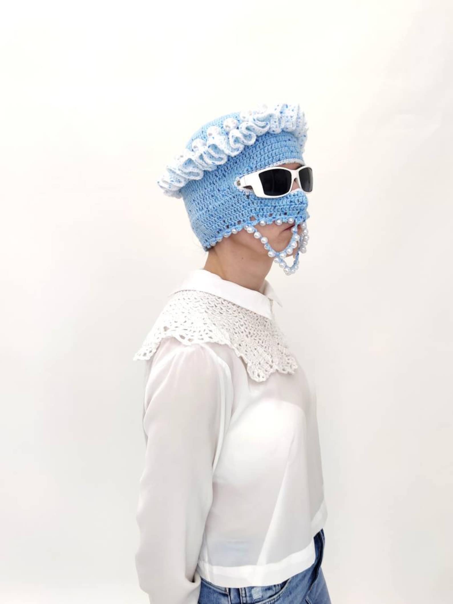 Balaclava, Mask, Womens Mens Royal Balaclava, Crochet Sky Blue Mask ...