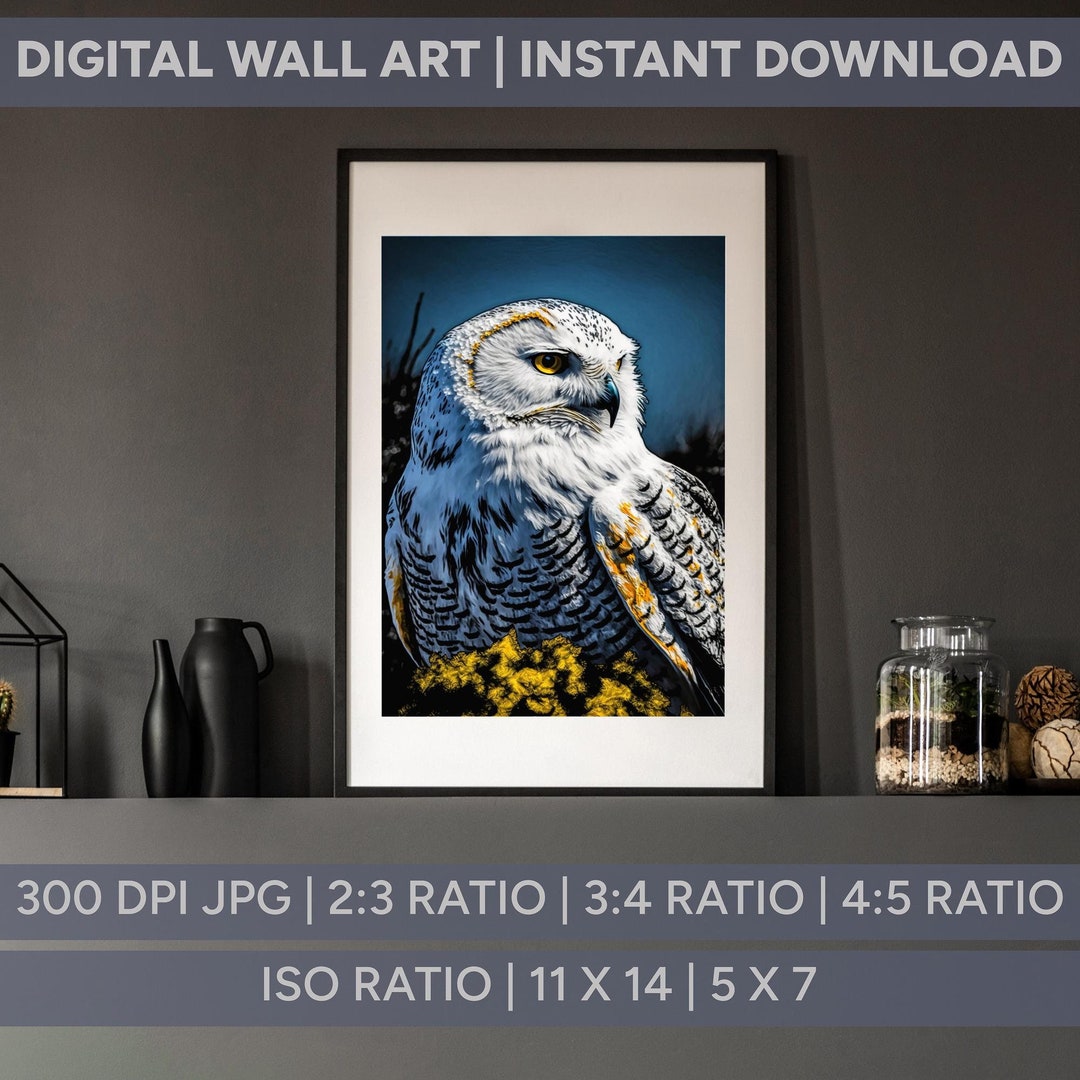Snowy Owl Pop Art Digital Painting No. 1 Printable Wall Art, Instant ...