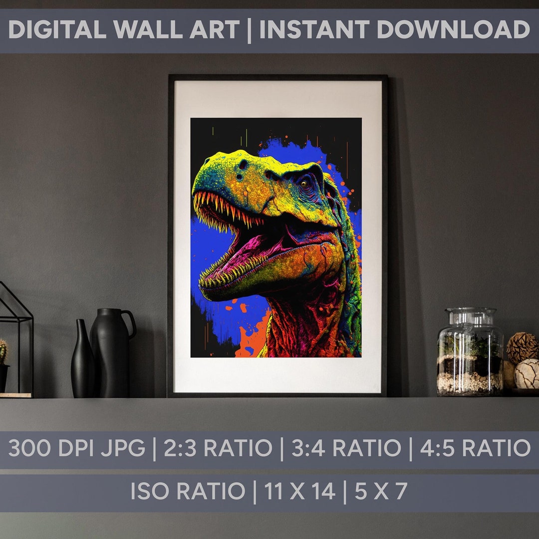 T-rex Pop Art Digital Painting No. 1 Printable Wall Art, Instant ...