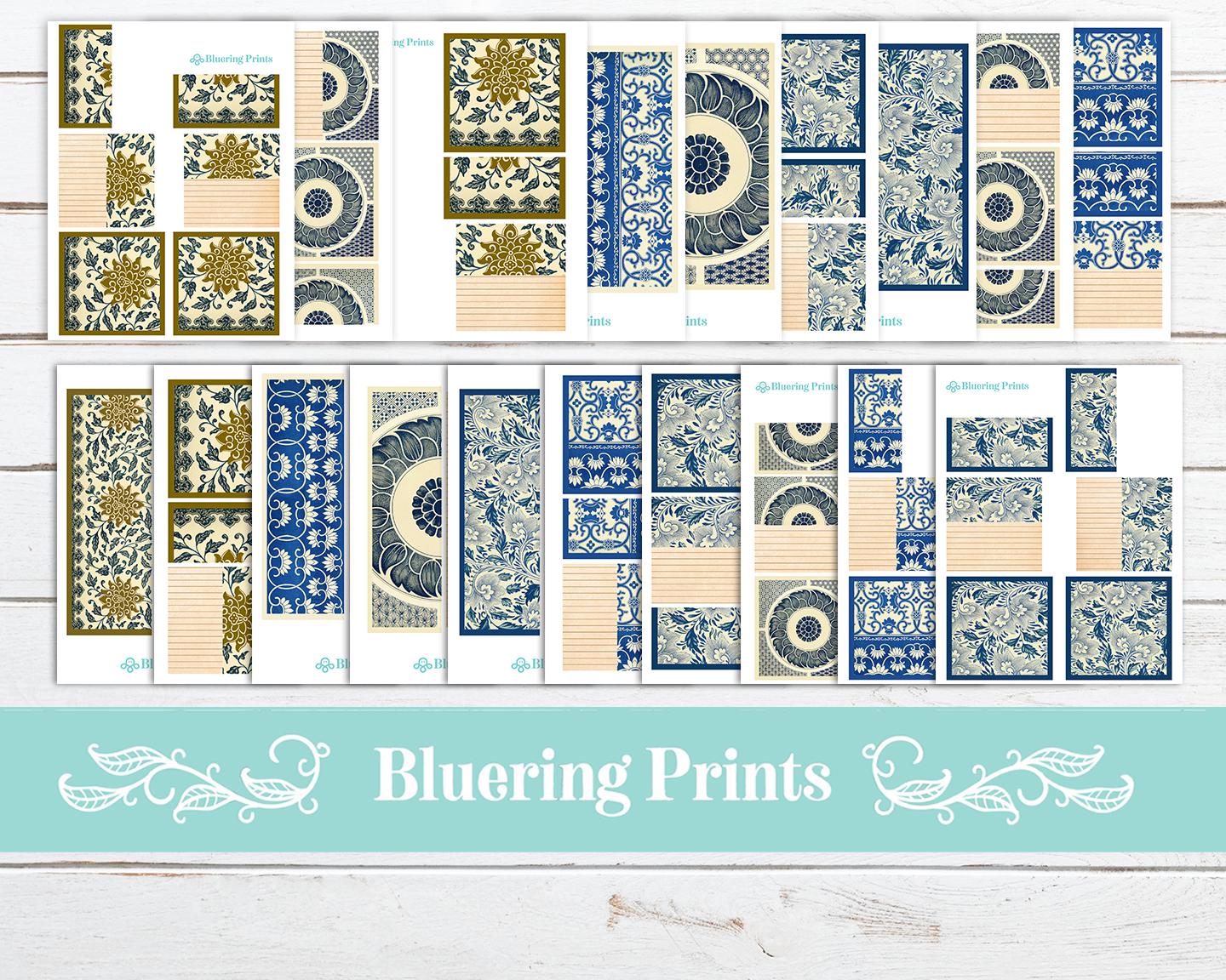 Vintage Blue Pattern Paper Pack: Digital Junk Journal Kit (digital ...