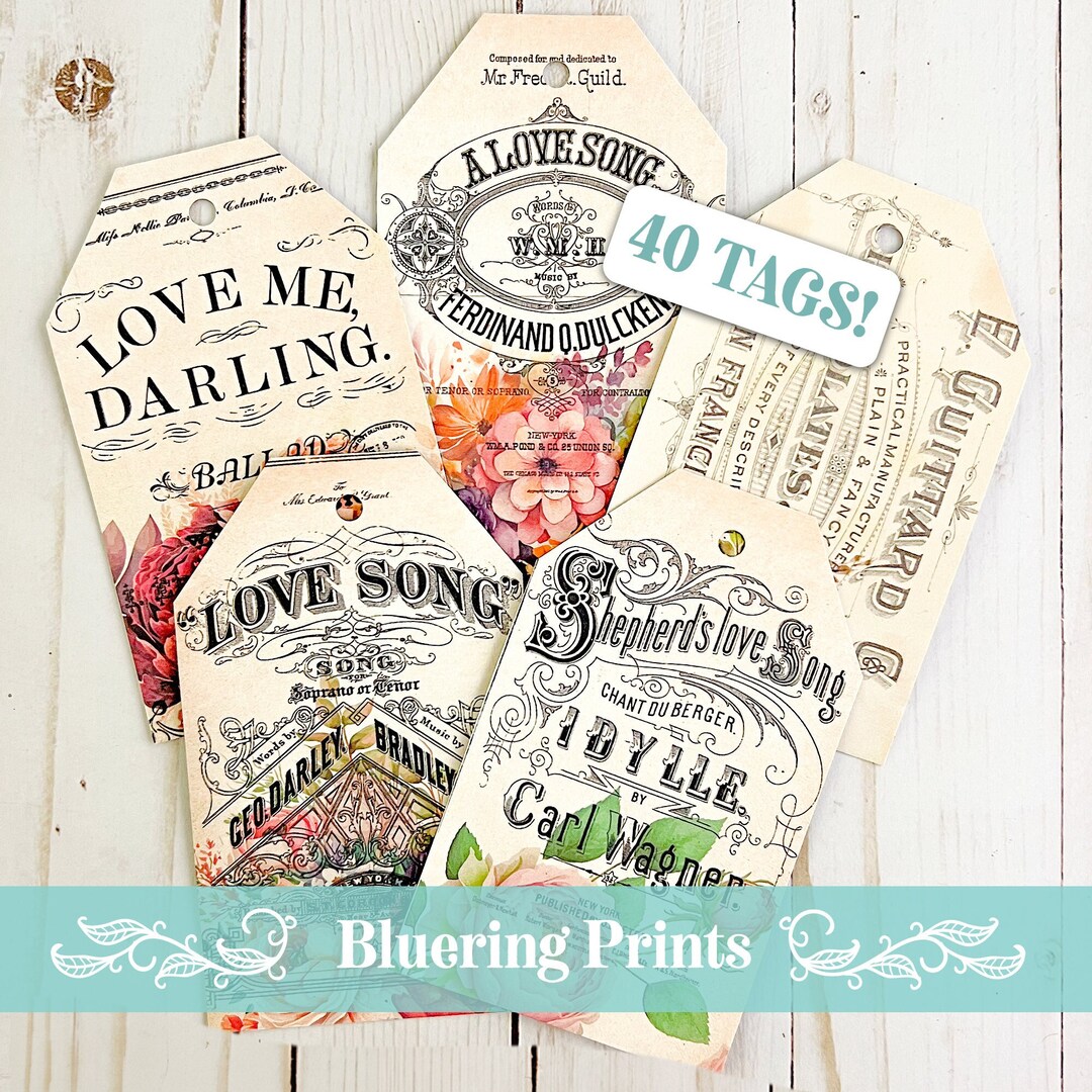 Valentine Junk Journal Tags, Valentine Craft Kit, Music Tags, Junk ...