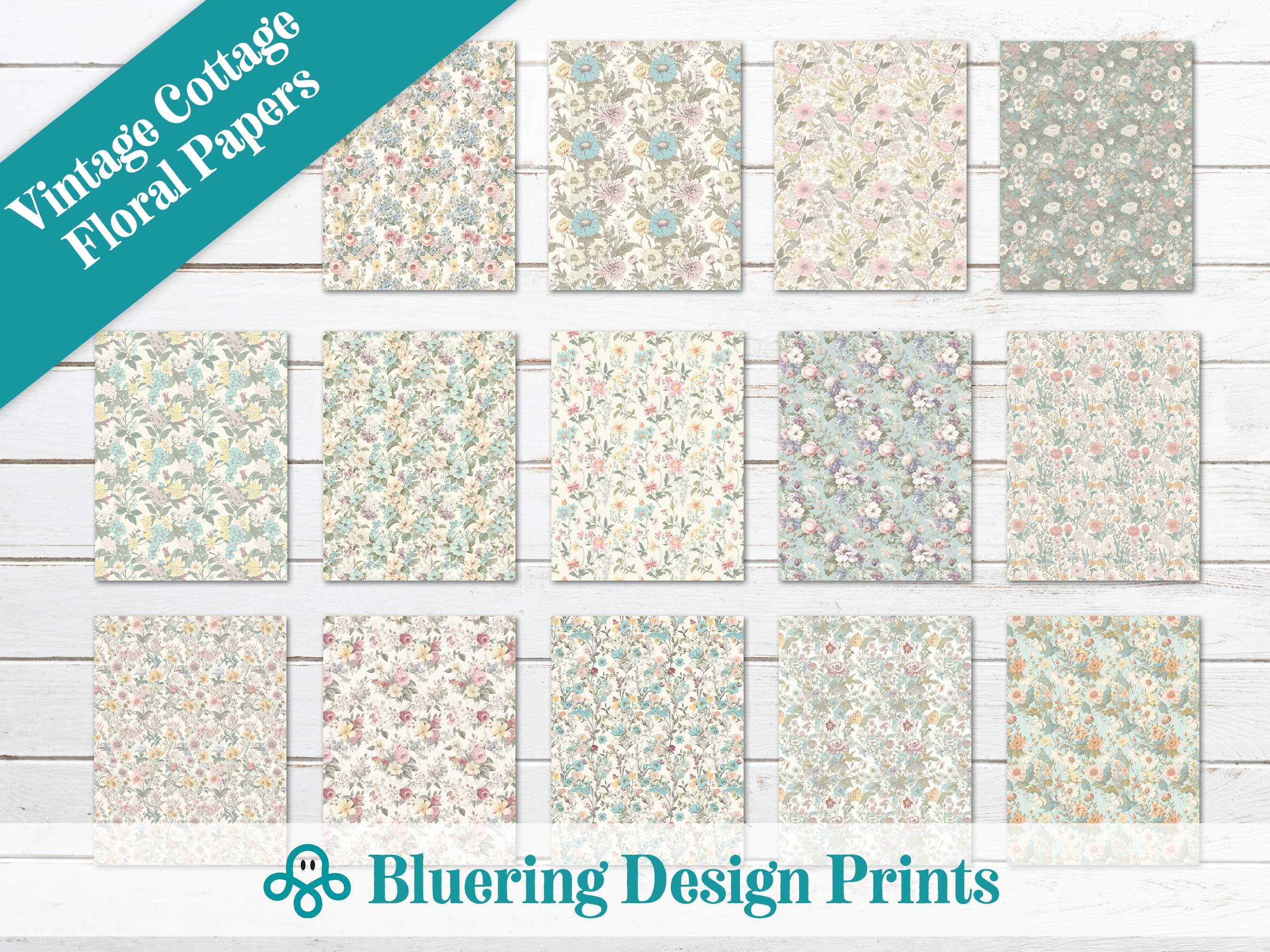 Vintage Floral Cottage Papers Digital Download Flowers Junk Journal ...