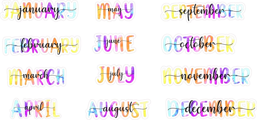 Neon Planner Month Stickers Print and Cut File SVG PNG PDF - Etsy