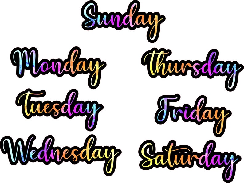 Planner Days Sticker Print and Cut File, Neon Colors, SVG, PNG, PDF - Etsy