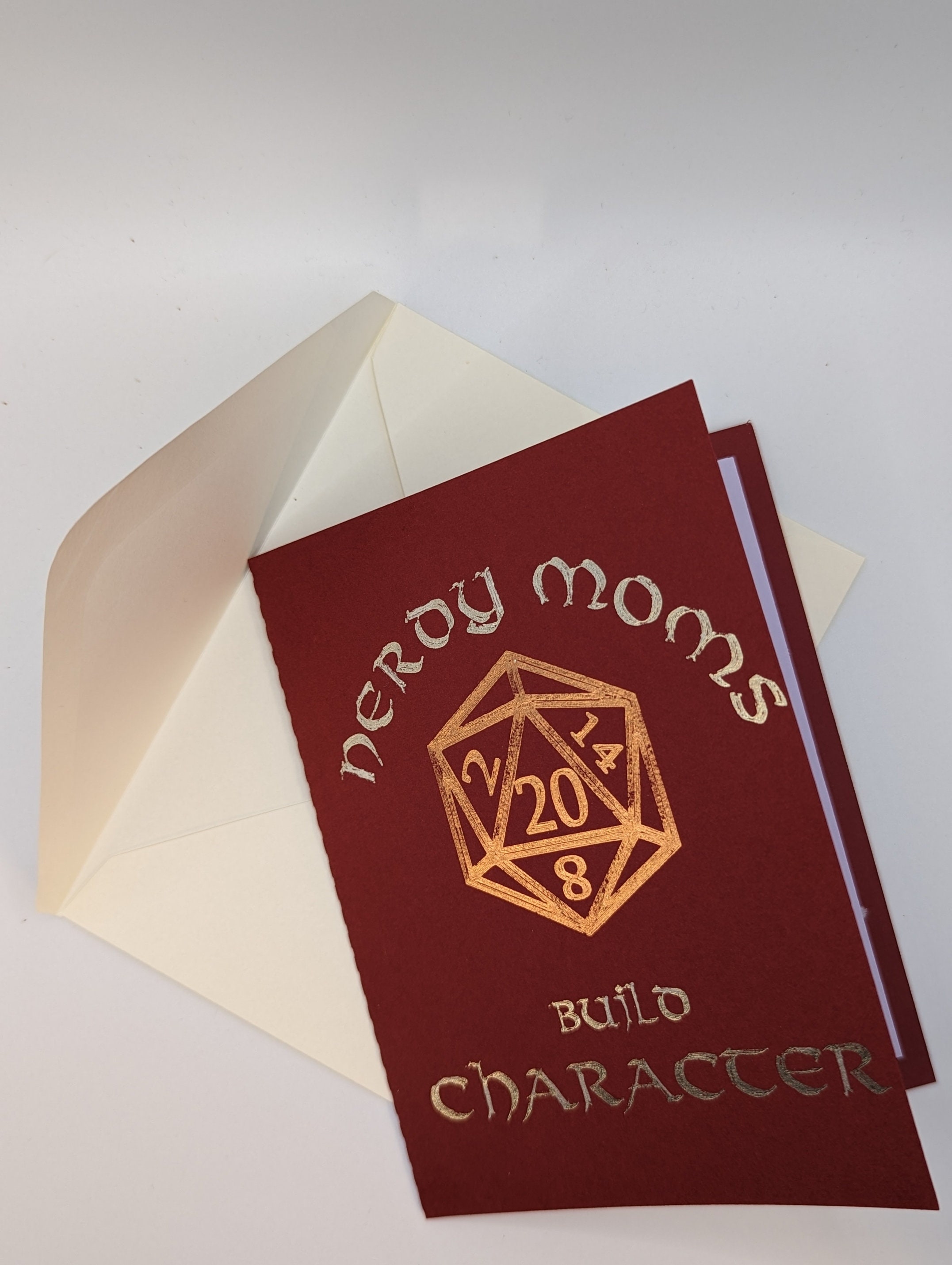 Dnd or RPG Metallic Foil Mother's Day Card With D20 - 'nerdy Moms Build ...