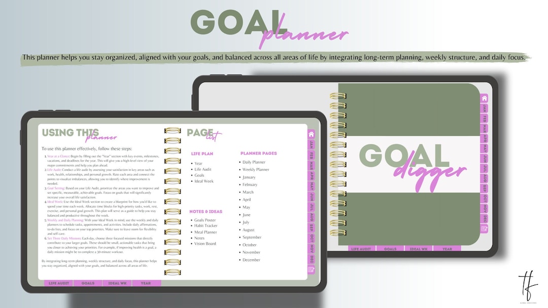 Digital Goal Planner + Stickers| Printable Goal Planner | Life Audit ...