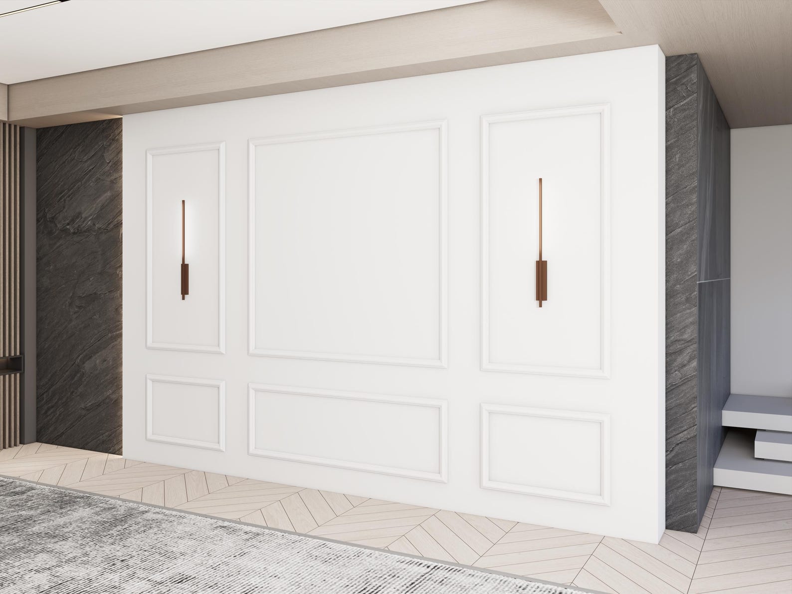 Wainscoting Paneling Kit, 3 Upper Rectangles and 3 Bottom Frames in Our ...