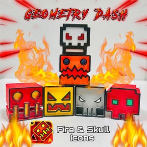 Fire and Skull Icons, Geometry Dash Toys, 3D Printed, Geometry Dash ...