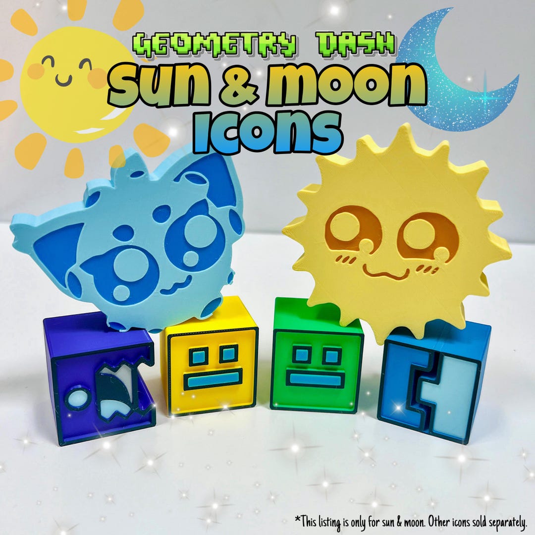 Sun, Moon, Geometry Dash 3D Printed Large Icons, Geometry Dash Icons ...