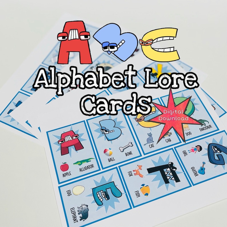 Printable Alphabet Lore Cards, Digital Download, Alphabet Flashcards ...