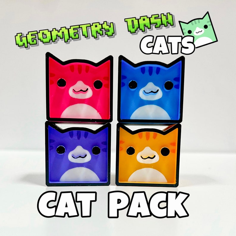 3D Printed Geometry Dash Cat Icons, Cake Toppers - Etsy
