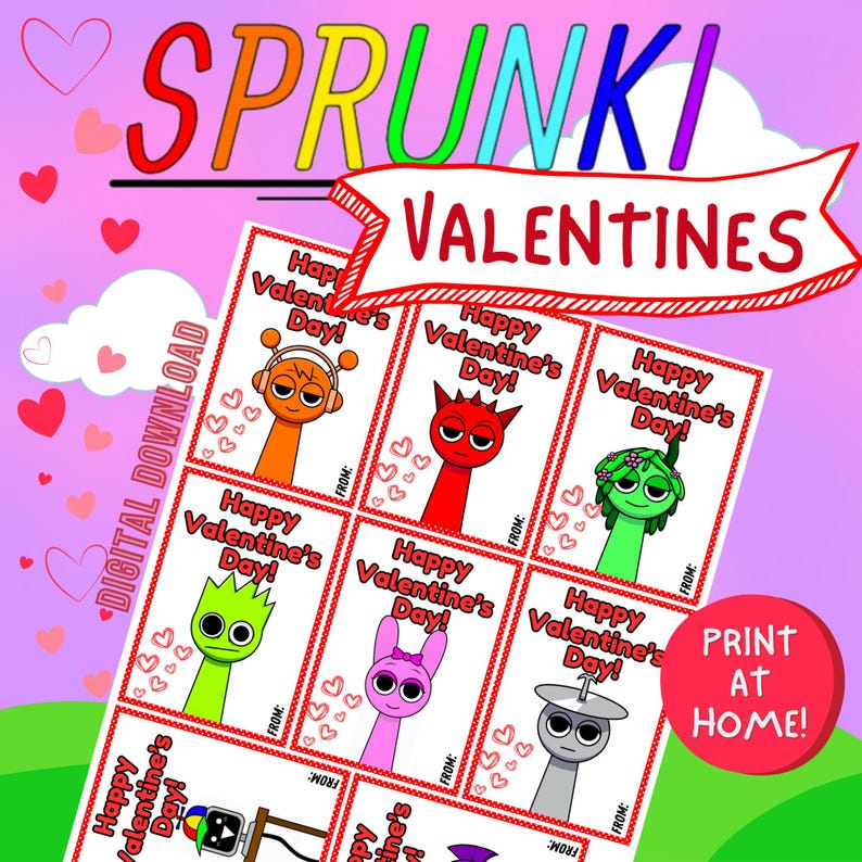 PRINT YOUR OWN Sprunki Valentines, Digital Download, Sprunki Valentine ...