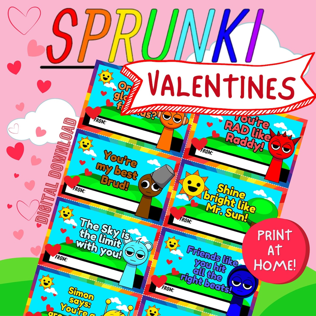 PRINT YOUR OWN Sprunki Valentines, Digital Download, Sprunki Valentine ...