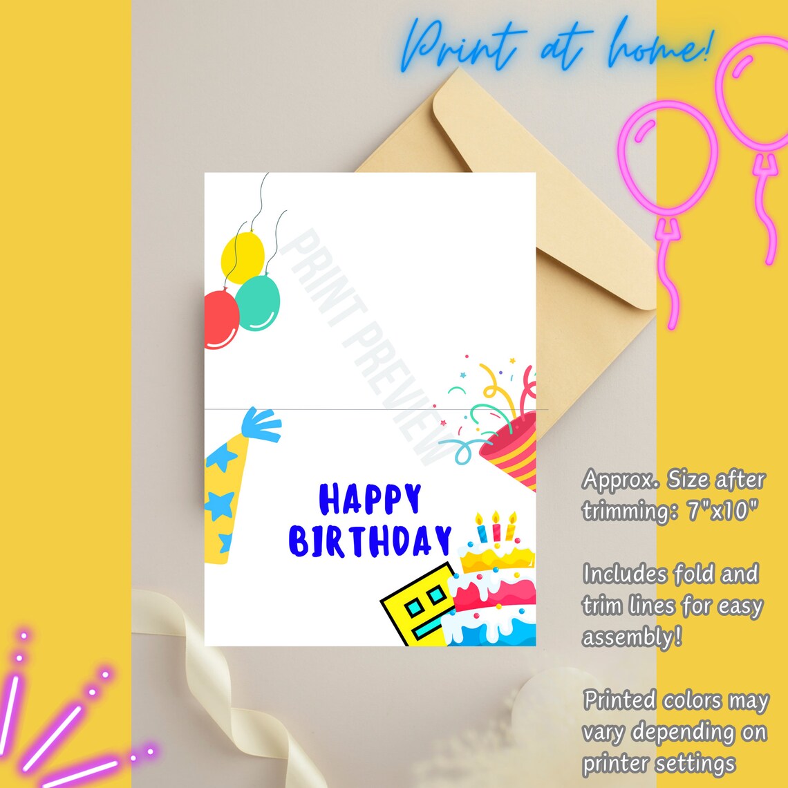 Printable Geometry Dash Birthday Card (digital Download) - Etsy