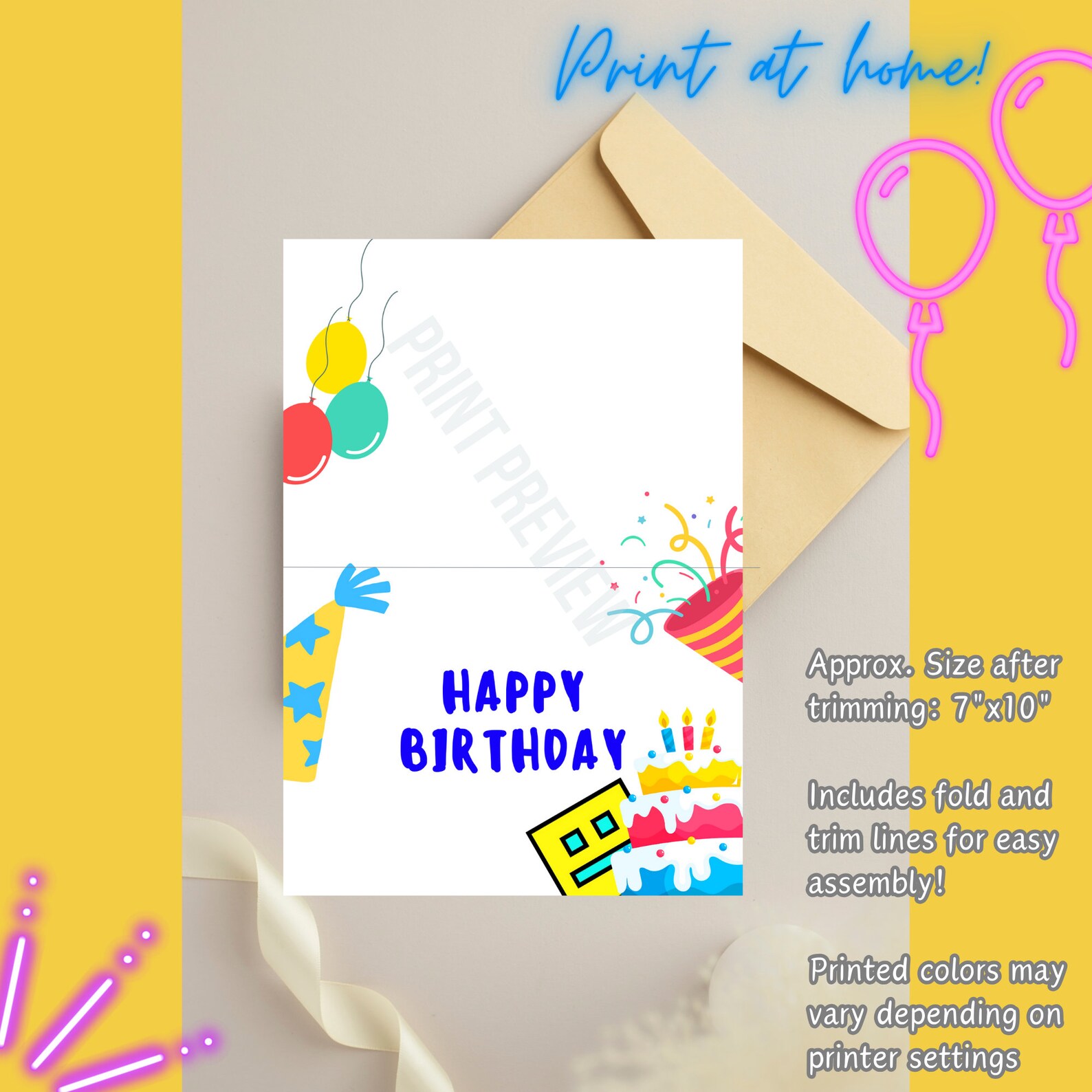 Printable Geometry Dash Birthday Card (digital Download) - Etsy