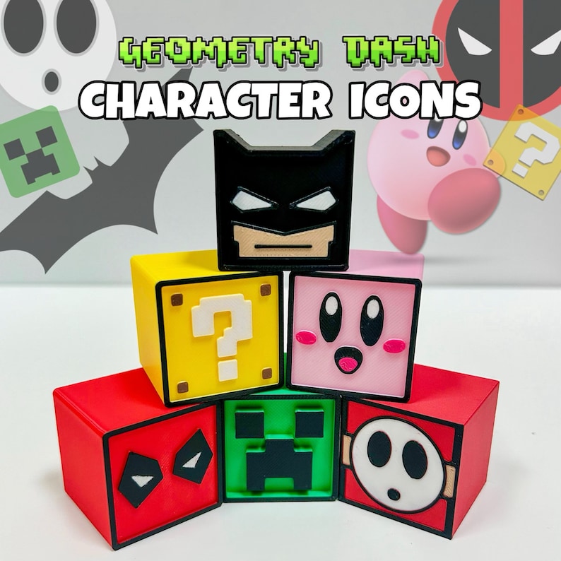 3D Printed Geometry Dash Character Icons, Cake Toppers - Etsy