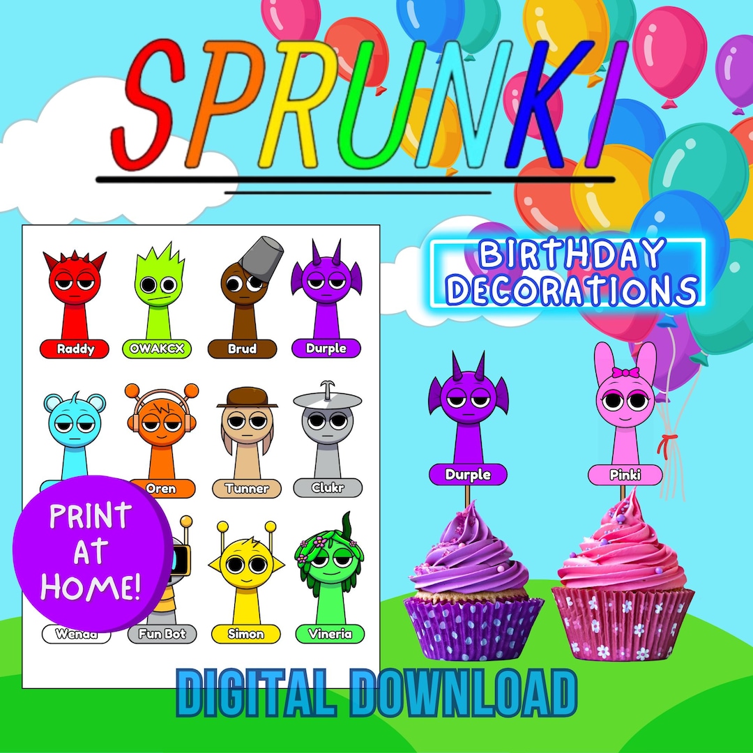Printable Sprunki Decorations, Digital Download, Sprunki Birthday ...
