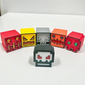 Fire and Skull Icons, Geometry Dash Toys, 3D Printed, Geometry Dash ...