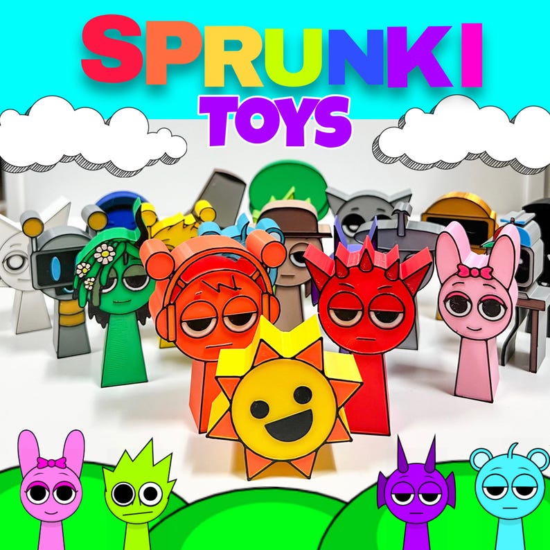 3D Printed Sprunki Toys, Incredibox Inspired Cake Topper, Party Favors ...
